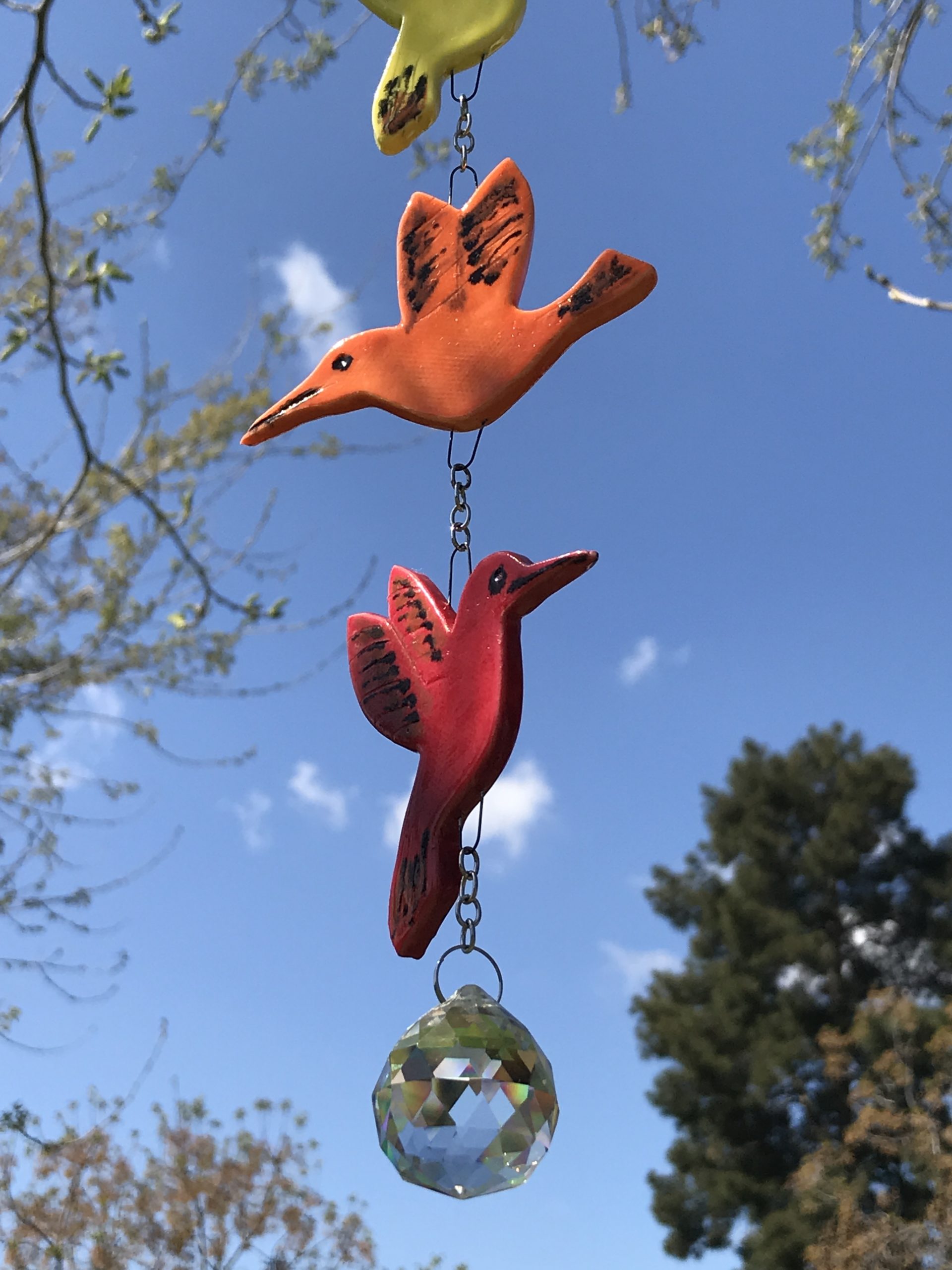 Hanging Chakra Colored Ceramic Hummingbirds with Prism - Spiritual Twist