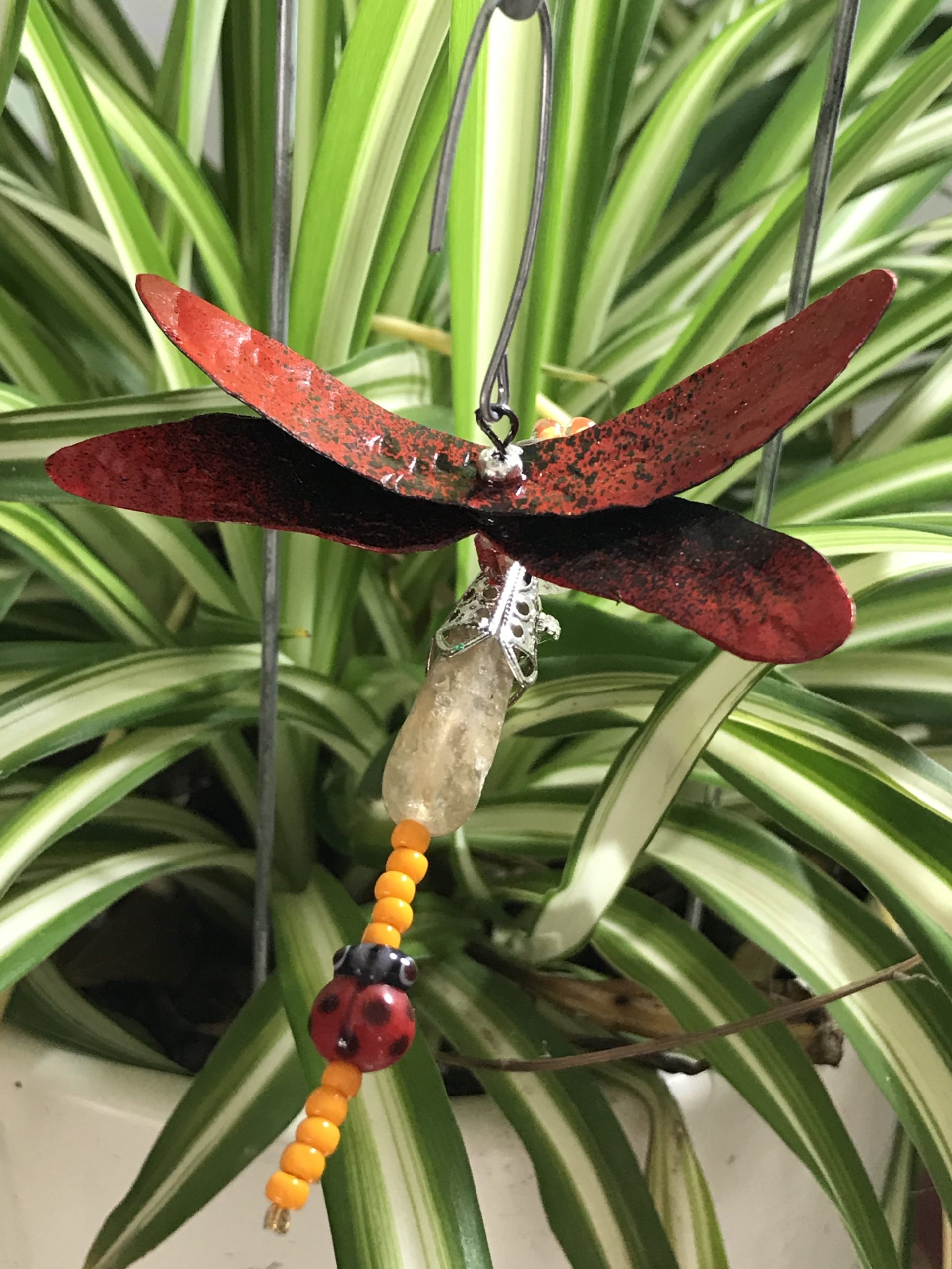 Yellow Citrine Dragonfly with Ladybug on his tail - Spiritual Twist