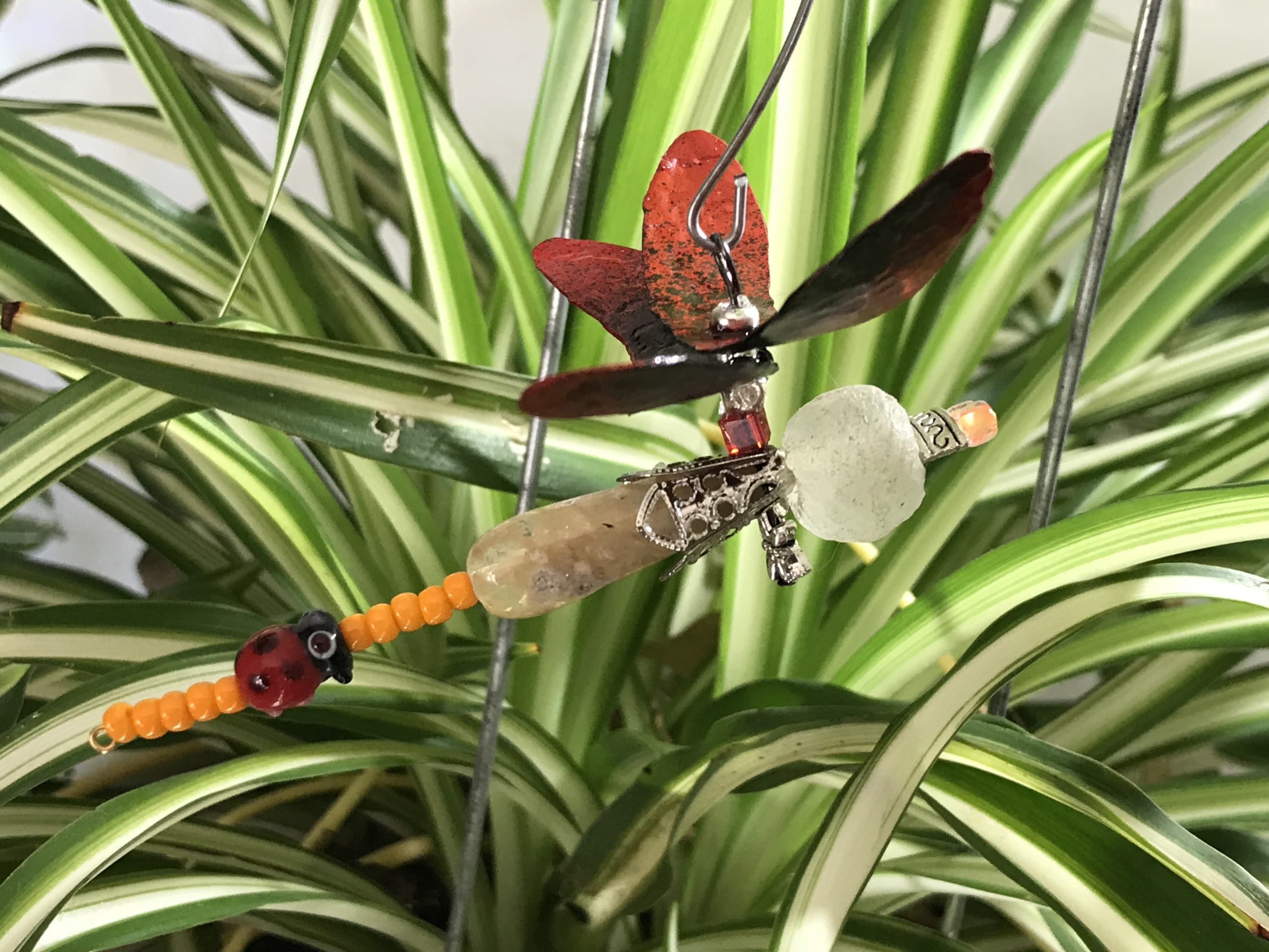 Yellow Citrine Dragonfly with Ladybug on his tail - Spiritual Twist